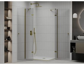 Mexen Roma Duo sprchový kout s otočnými dveřmi 80 x 70 cm, Průhledné, Zlatá + sprchová vanička Flat - 854-080-070-50-02-4010G