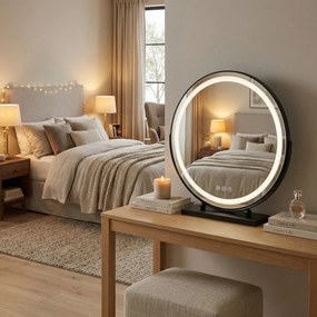 Rea Kosmetické zrcadlo ⌀50 cm s regulovatelným LED osvětlením HOM-12022 černé