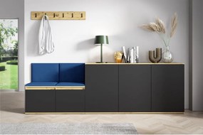Eka Předsíňová stěna s čalouněnými panely Trinity 35 - Dub Artisan s černou / Tmavá modrá 2331