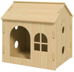 Psí bouda PawHut s oknem, kočičí bouda s designem roztomilých tlapek, montáž bez šroubů, pro malé psy do 4 kg, vnitřní, 49,5 x 41 x 51 cm, dubové dře…