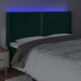 Čelo postele s LED tmavě zelené 203 x 16 x 118/128 cm samet 3123977