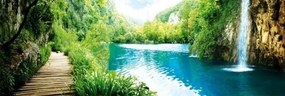 DIMEX | Fototapeta do kuchyně Relax v lese KI-180-034 | 180 x 60 cm | zelená, modrá, hnědá