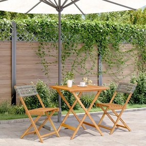 3dílný bistro set šedý polyratan a masivní dřevo 3281863