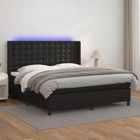 Box Spring Postel S Matrací A Led Černá Umělá Kůže Černá tlačítka 160 x 2