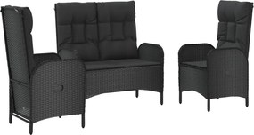 3dílný zahradní jídelní set s poduškami černý polyratan 3185093