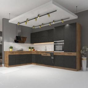 Vysoká skříňka, šedá matná / dub lancelot, VEGA 40 DK-210 2F