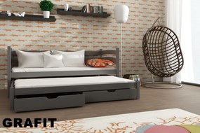 Dřevěná postel TOSIA 90x200 cm s přistýlkou a úložným prostorem masiv GRAFIT