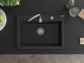 Mexen Elix granitový dřez 1-komorový 700 x 500 mm, černý, sifon chrom - 6526701005-77