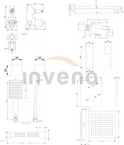 Invena Siros, podomítková sprchová sada s dešťovou hlavovou sprchovou 25x25 cm a ruční hlavicí, chromová, INV-BS-90-0K2-A