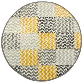 Kulatý koberec LUNA 503568/89935 hořčicový patchwork Rozměr: průměr 100 cm