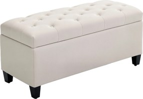 HOMCOM Čalouněná lavice se storage pro předsíň, ložnici a obývací pokoj, polyester v lněném vzhledu, gumové dřevo, krémově bílá, 100 x 40 x 44 cm | Ao