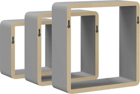 Nástěnné police kostky 3 ks šedé MDF 323954