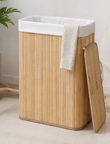 koš na prádlo, objedm 40 l, bambus/látka, 49x39x20 cm, přírodní/krémová, Dekorino KP20260031
