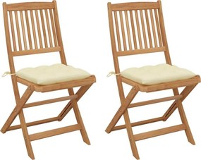 vidaXL Skládací zahradní židle s poduškami 2 ks masivní akáciové dřevo [3064660] Barva: krémová
