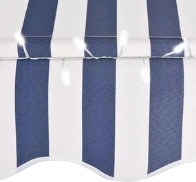 Ručně zatahovací markýza s LED světlem 350 cm modrobílá 145846