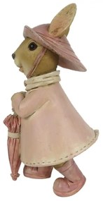 Dekorace králičí slečny v růžovém kabátku s deštníkem – 8x6x14 cm
