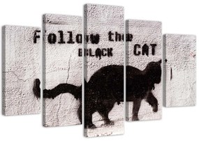 Obraz na plátně pětidílný Černá kočka textura betonu - 200x100 cm