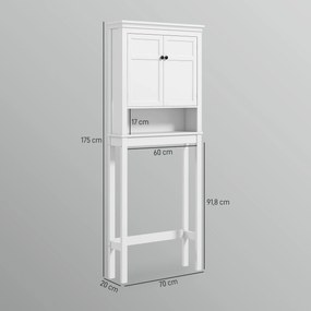 HOMCOM Skříňka na WC s úložným prostorem nad toaletou, policový regál do koupelny - 70 x 20 x 175 cm, Bílá