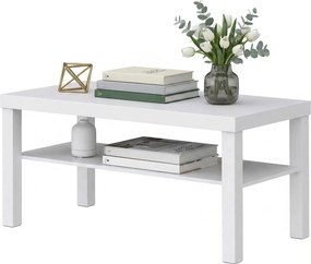 HOMCOM konferenční stolek do obývacího pokoje, obdélníkový odkládací stolek se 2 úrovněmi a odkládací přihrádkou, 90x45x44,5 cm, bílá