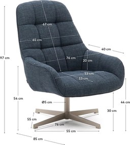Otočné křeslo šedomodré Jaspe – Kave Home