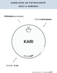 Samolepka na kořenky KARI průhledná 5 cm tučné písmo