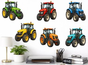 Barevné akvarelové traktory samolepky na zeď pro chlapce arch 45 x 29 cm