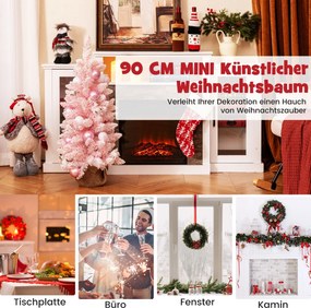 Costway 90 cm Mini umělý vánoční stromek se sněhem a cementovým základem Vánoční