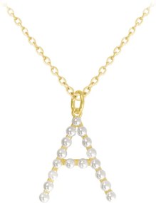 Pozlacený stříbrný náhrdelník MINET písmeno "A" s perličkami JMAS710AGN45