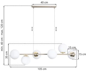 Závěsné svítidlo Florence, 6x bílé skleněné stínítko, g/be