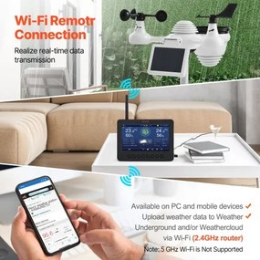 Wi-Fi meteorologická stanice 7 v 1 7 V TFT displeji bezdrátový venkovní senzor