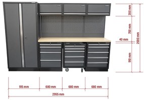 AKČNÍ SET Sestava 7 ks dílenského nábytku SET-CA01029 s dřevěnou pracovní deskou MB-TGW80
