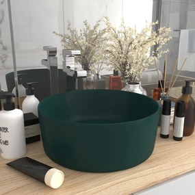 Luxusní umyvadlo kulaté matné tmavě zelené 40 x 15 cm keramické 147014