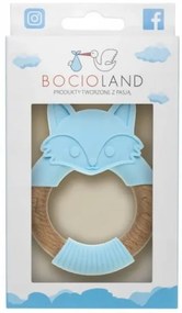 BocioLand Silikonové, dřevěné kousátko Liška - modré