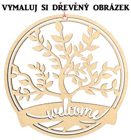 AMADEA Dřevěný obrázek k vymalování  strom v kruhu - welcome, průměr 17 cm