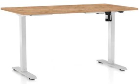 Výškově nastavitelný stůl OfficeTech A, 140 x 80 cm, bílá podnož, dub kraft