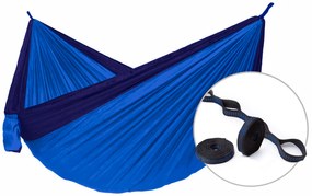 Hamaka Houpací síť pro dva Camping + Slap strap (modrý SET)