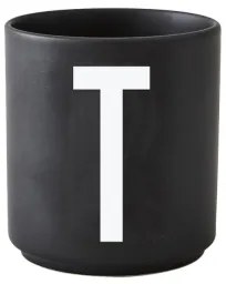 Černý porcelánový hrnek Letter T Design Letters