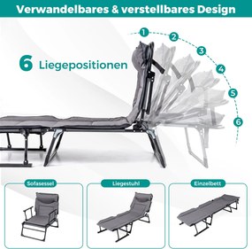 Costway 3 in 1 Zahradní lehátko s opěrkou hlavy a – 180 × 67,5 × 37 cm