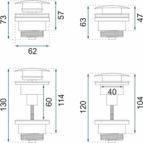 Rea - Uzavíratelná umyvadlová výpusť kulatá, ClickClack, malá zátka, s přepadem, černá se zlatým okrajem - retro design, REA-A5218