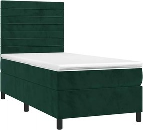 Box spring postel s matrací a LED tmavě zelená 100x200 cm samet 3136170