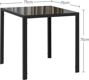 HOMCOM Jídelní stůl Čtvercový kuchyňský stůl pro 4 osoby, jídelní stůl z tvrzeného skla, nosnost do 80 kg, do kuchyně, jídelny, 75 x 75 x 75 cm, černý