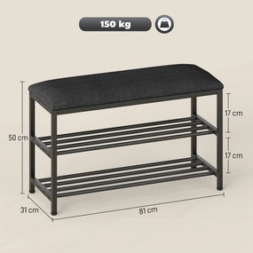 HOMCOM Lavice na boty s sedákem, sedací lavice s úložným prostorem, botník se 2 otevřenými přihrádkami, lavice 81 x 31 x 50 cm, černá