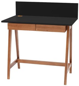 OnaDnes -20% Černý lakovaný pracovní stůl RAGABA LUKA 85 x 50 cm s dubovou podnoží