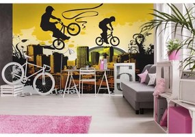 DIMEX | Samolepicí vliesová fototapeta na zeď Cyklisti MA-5-0326 | 375 x 250 cm | černá, žlutá, oranžová