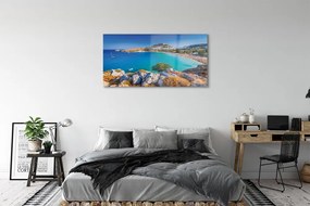 akrylový obraz Řecko pobřeží beach panorama 125x50 cm