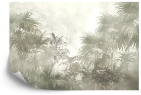 Fototapeta Tropical Trees And Leaves In Foggy Forest Wallpaper Design - 3D Hladký vinyl 104x70.5