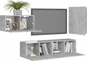 4dílný set TV skříněk betonově šedý kompozitní dřevo 3079097