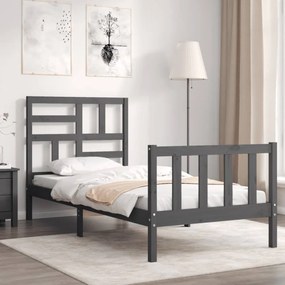 Rám postele s čelem šedý 100 x 200 cm masivní dřevo,  3193068 HangarStore.cz