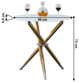 Příruční stolek Hubei (bílá + zlatý chrom). 1034353