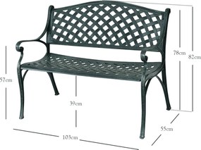 Costway Zahradní lavice hliníková s područkami antická – 103 × 55 × 82 cm